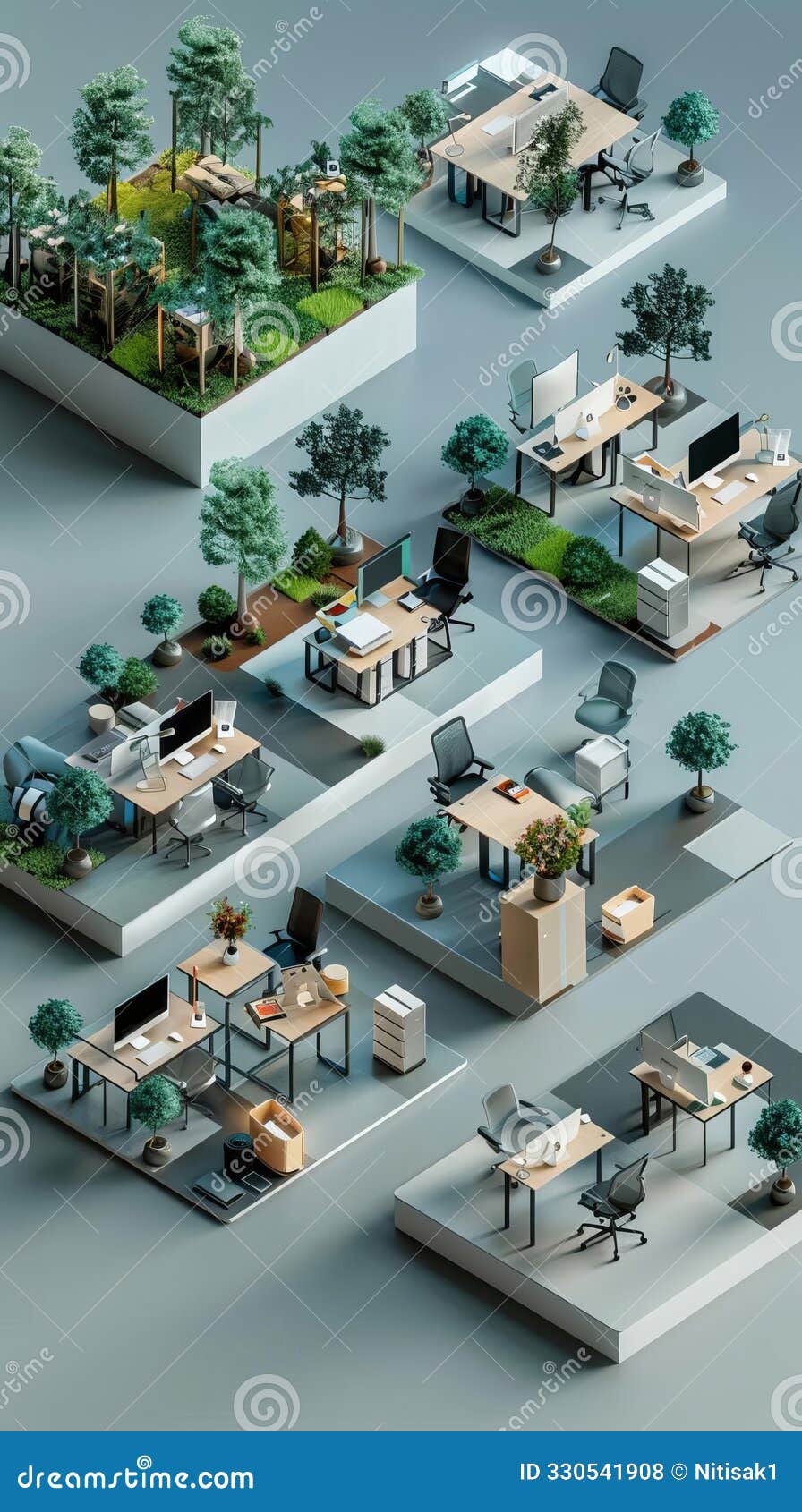 3D Model Abstract Art of Open Collaborative Abstract Office Workstation ...