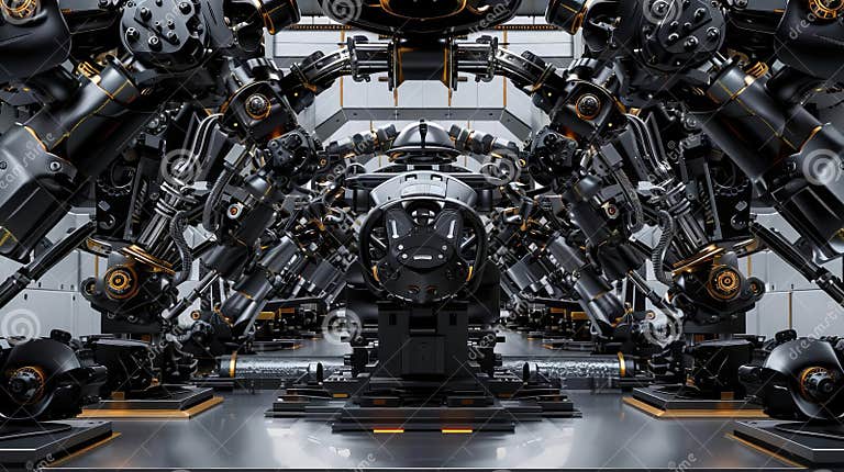 3D Model Abstract Art of Precise Synchronized Industrial Robotic ...