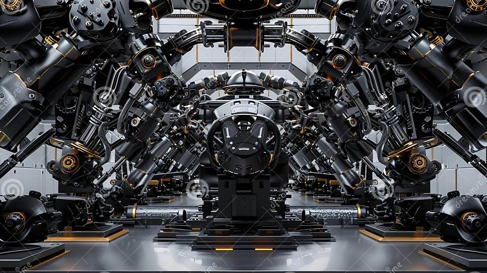 3D Model Abstract Art of Precise Synchronized Industrial Robotic ...