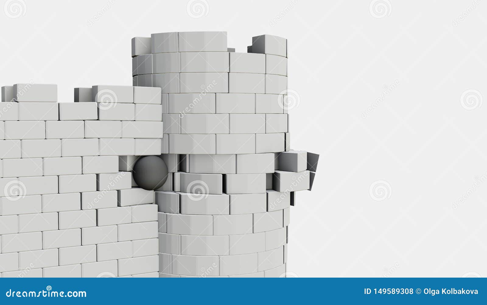 3D Model of an Ancient Castle Destroyed Stock Illustration ...