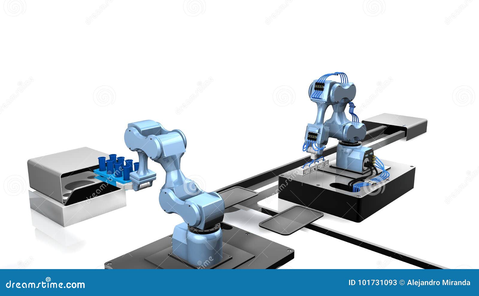 3D Model of an Automated Laboratory with Two Mechanical Arms Taking ...