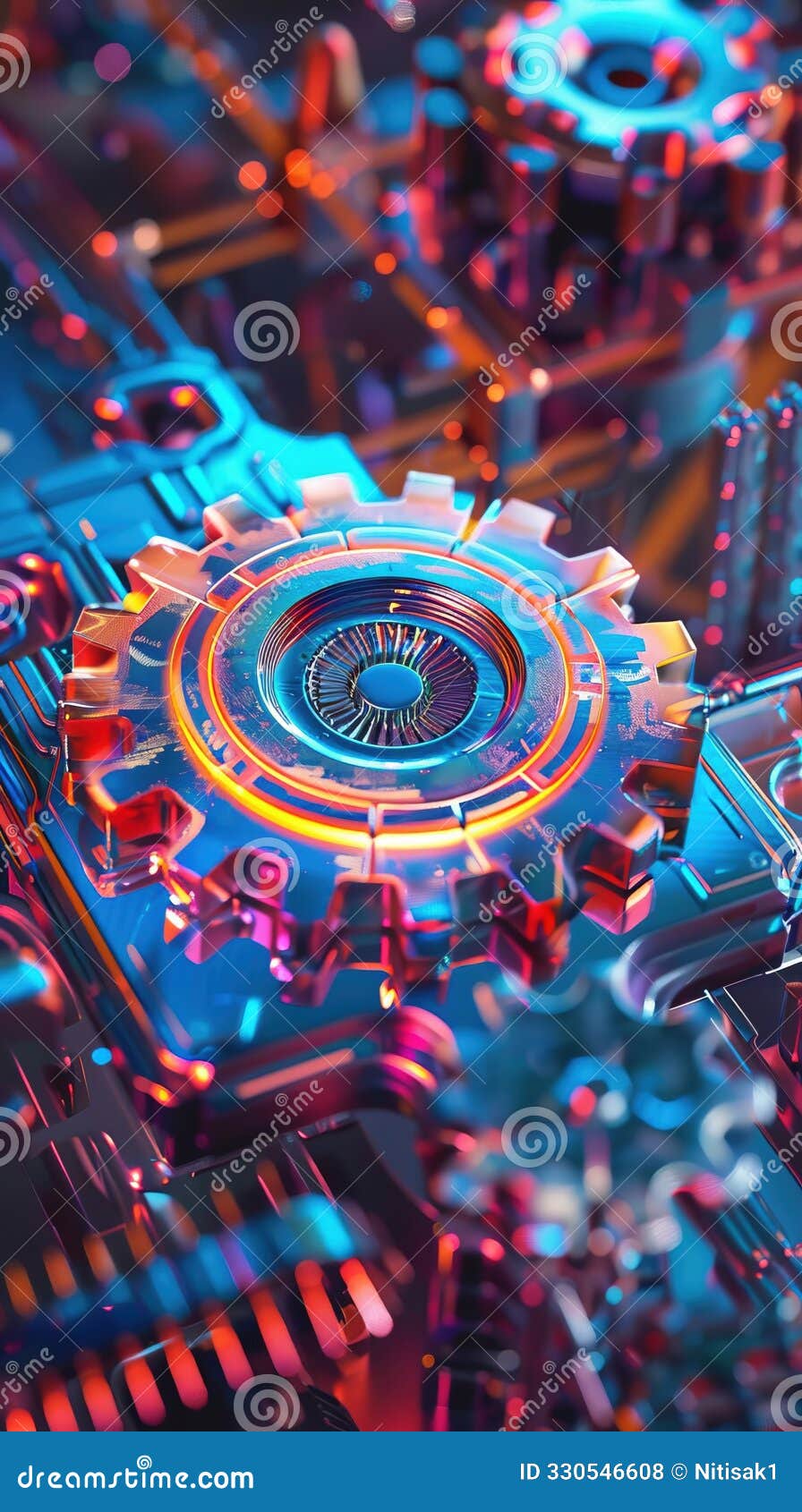 3D Model of an Automation Network Symbol on a Vivid Colorful Background ...