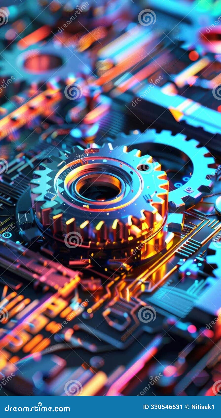 3D Model of an Automation Network Symbol on a Vivid Colorful Background ...