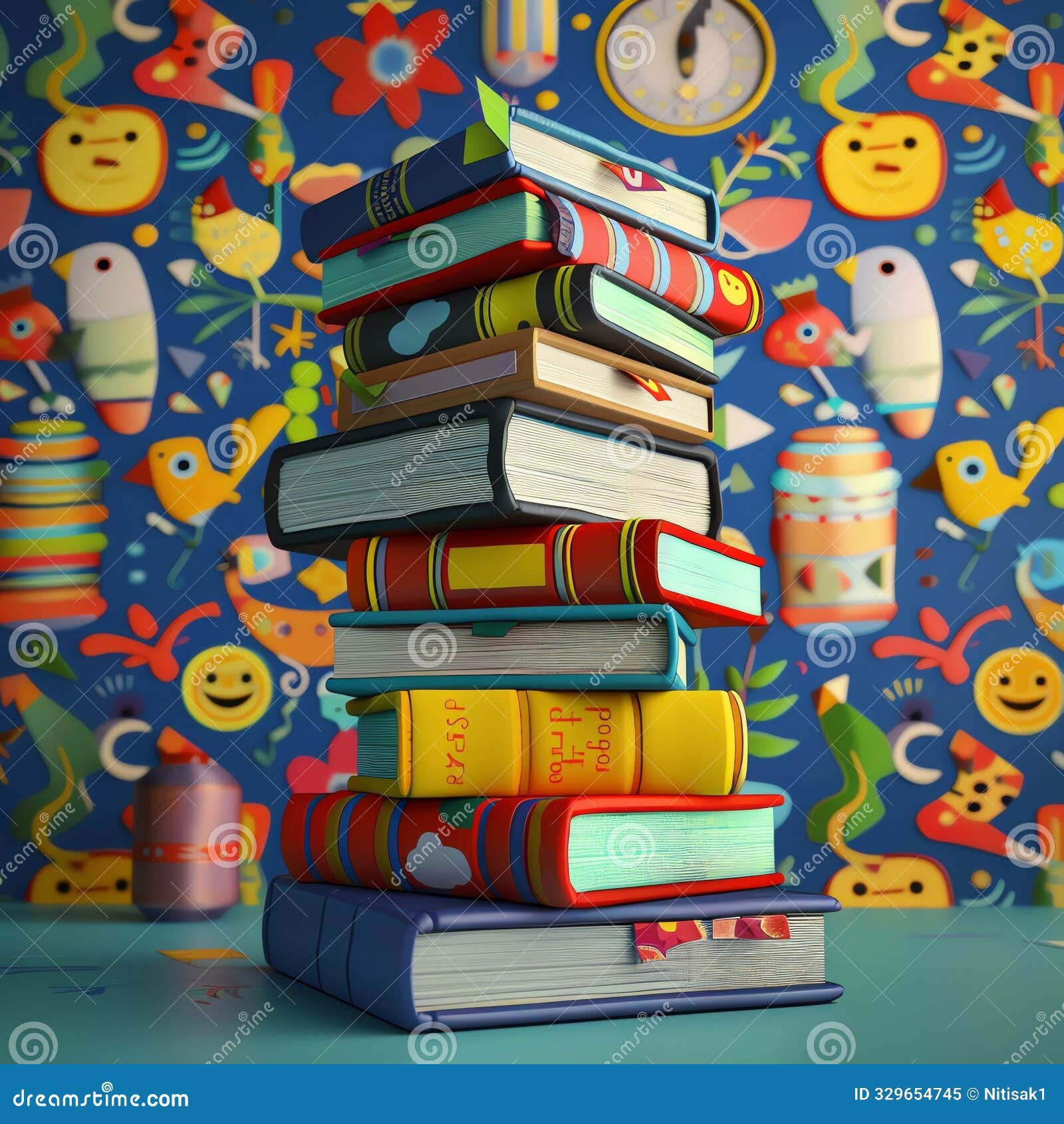 84 3D Model Of A Book Stack Icon With A Colorful Illustrated Background ...