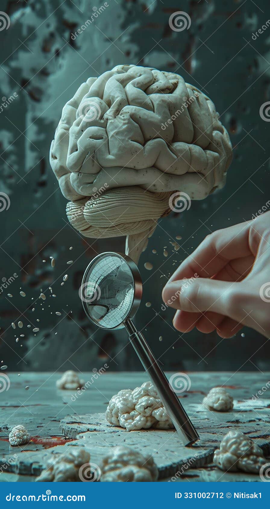 A 3D Model of a Brain with a Magnifying Glass Hovering Over it ...