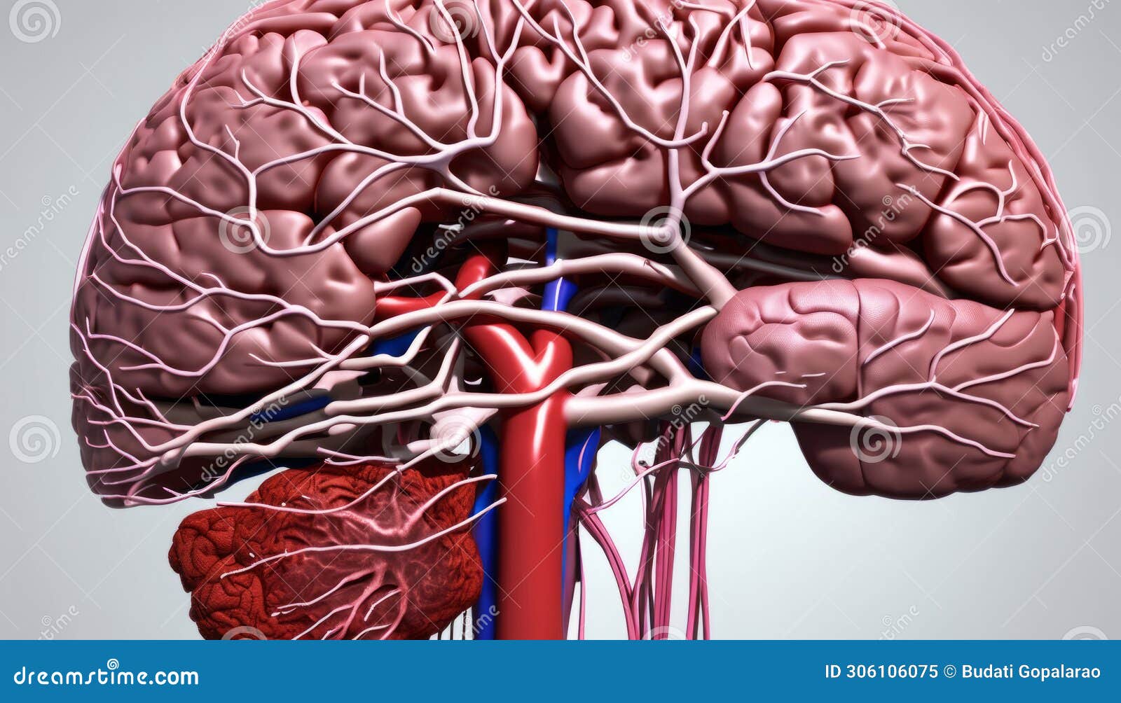 A 3D Model of a Brain with Red and Blue Blood Vessels Stock ...