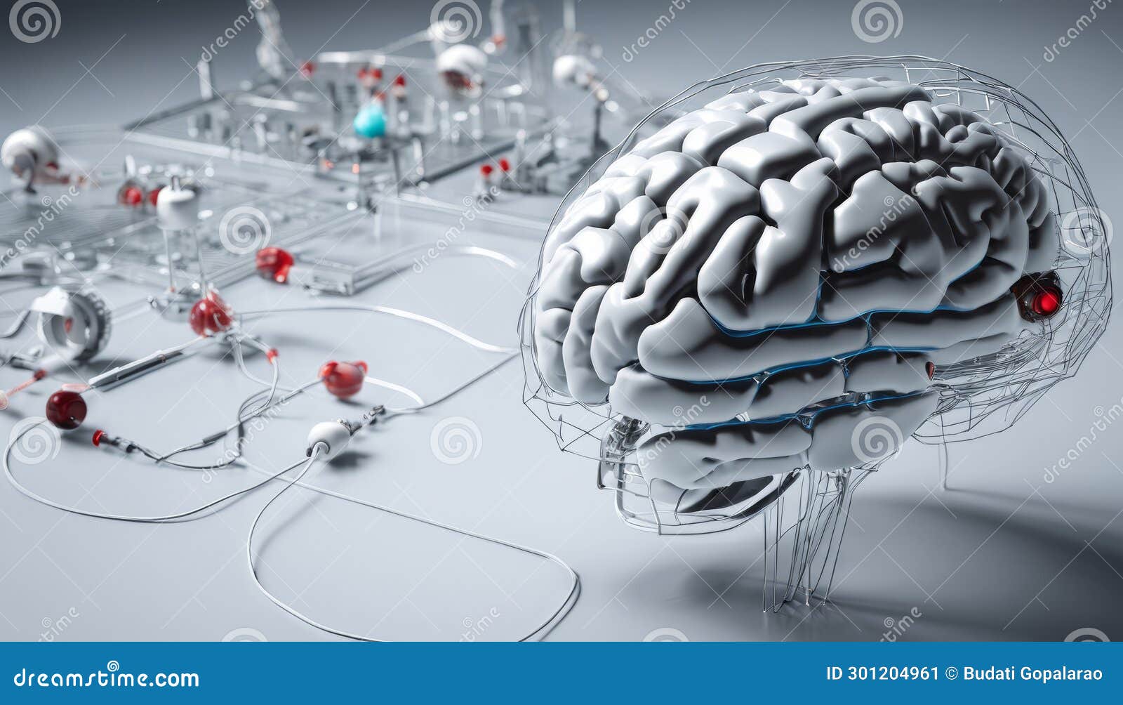 A 3D Model of a Brain with Wires and Gears Stock Illustration ...
