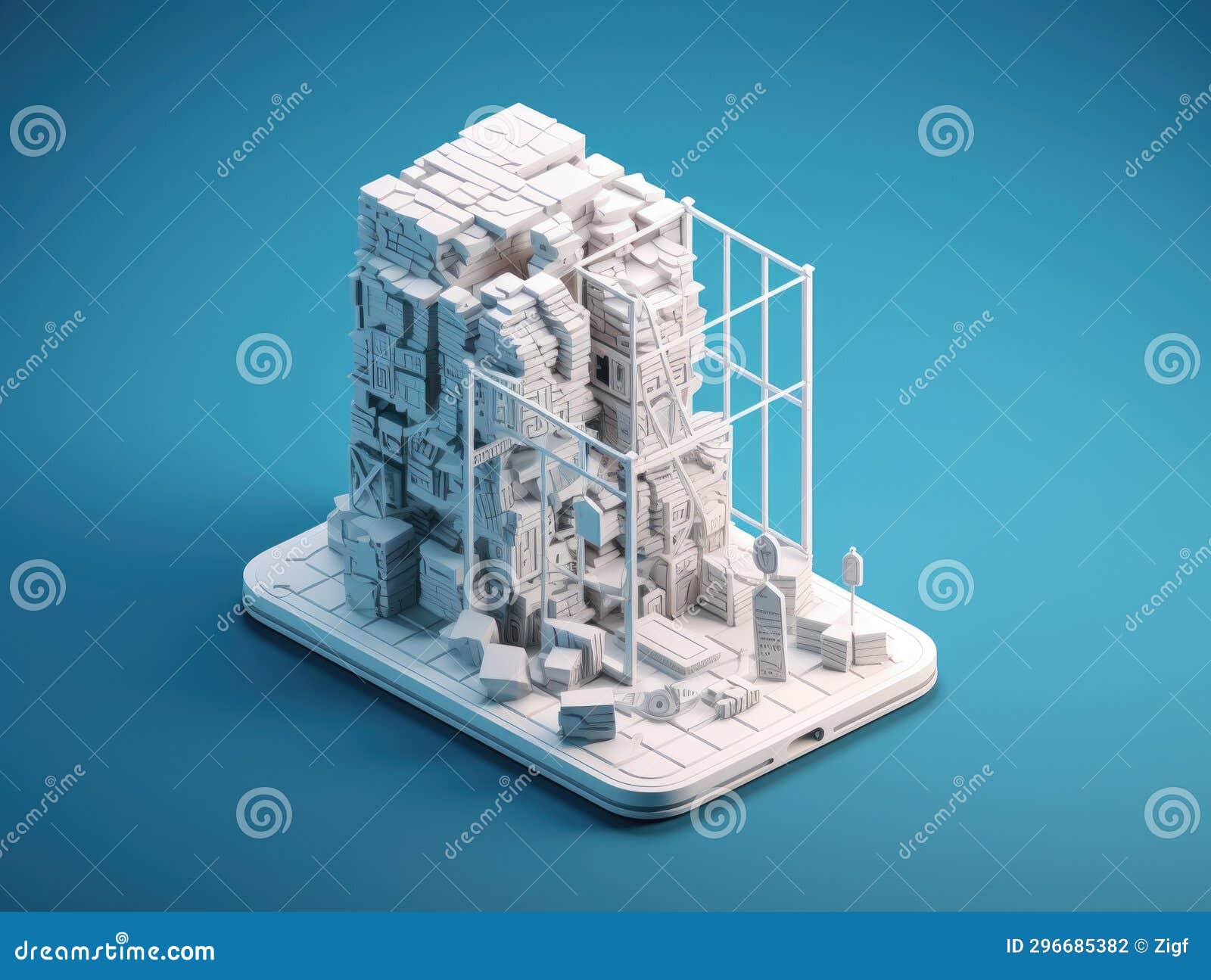 3d Model of a Building on a Blue Background Stock Illustration ...