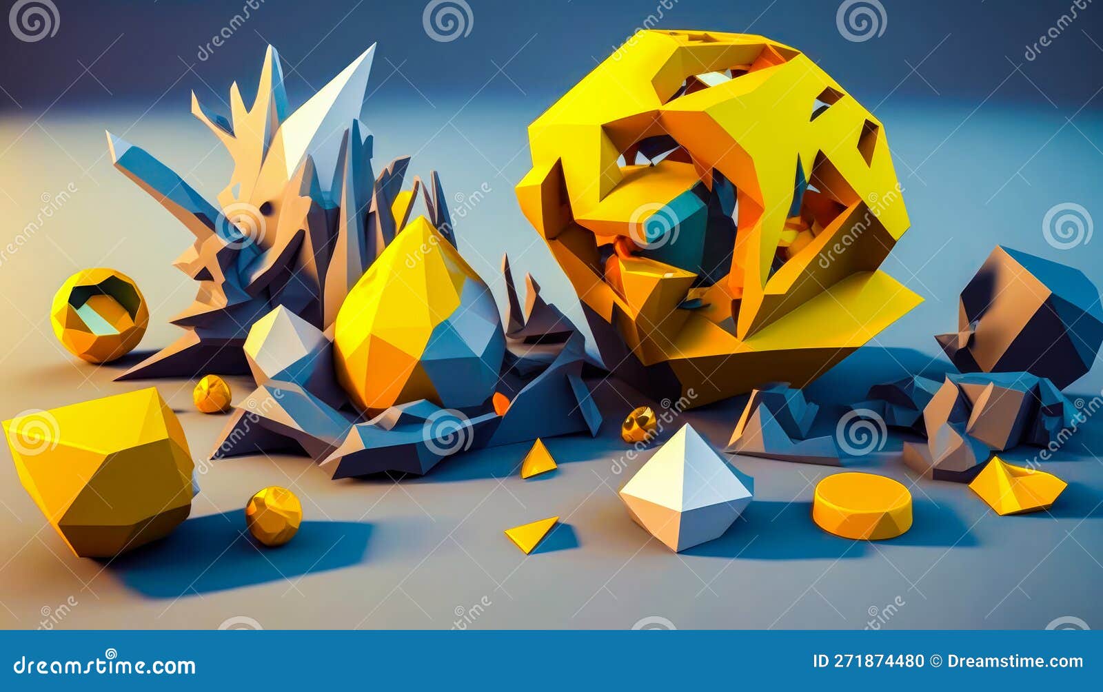 3d Model of Bunch of Yellow and Blue Objects. Generative AI Stock ...