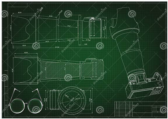 3d Model of the Camera on a Green. Drawing Stock Vector - Illustration ...