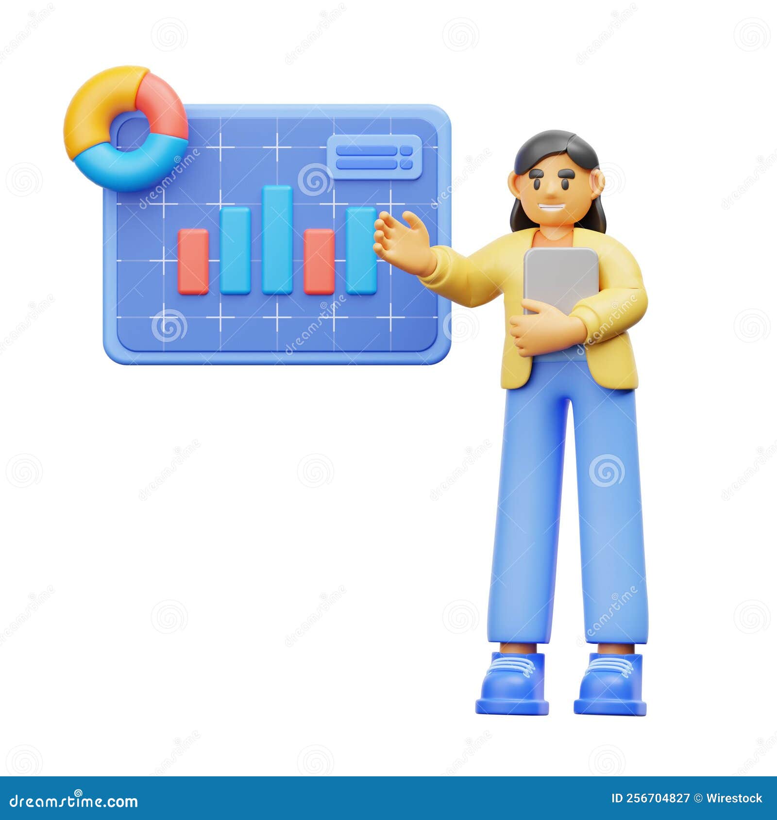 3D Model of a Cartoon Character Explaining the Statistics while Holding ...
