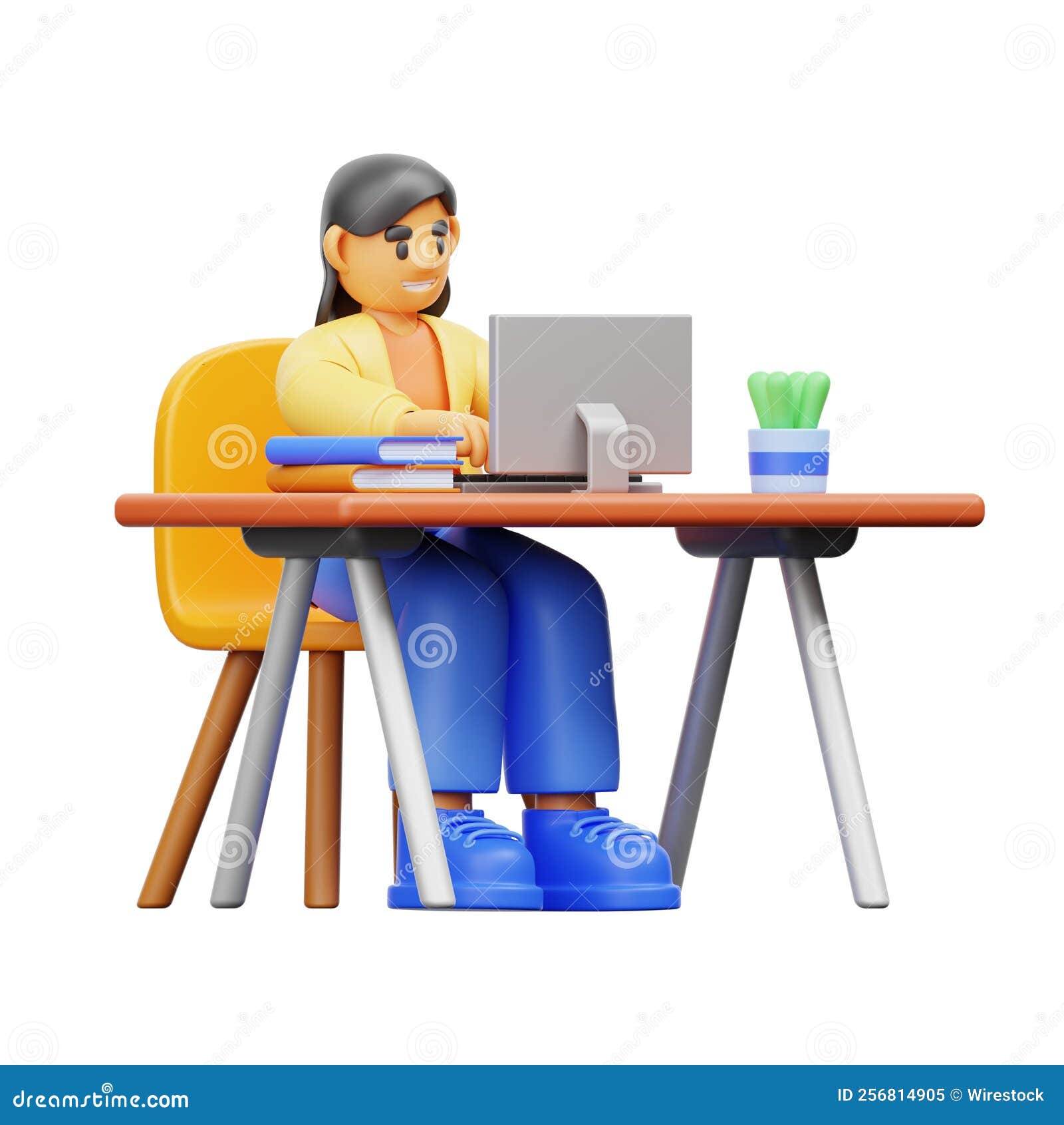3D Model of a Cartoon Character Working on a Task by the Computer ...