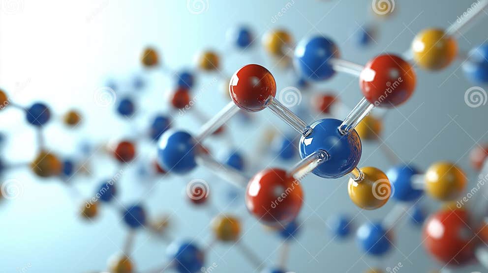 3D Model of Chemical Molecules. Colorful Atoms Connected by Transparent ...