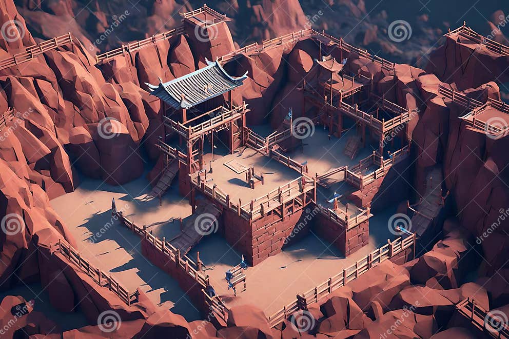 3d Model of a Chinese Template in Isometric View, Isolated on a Solid ...