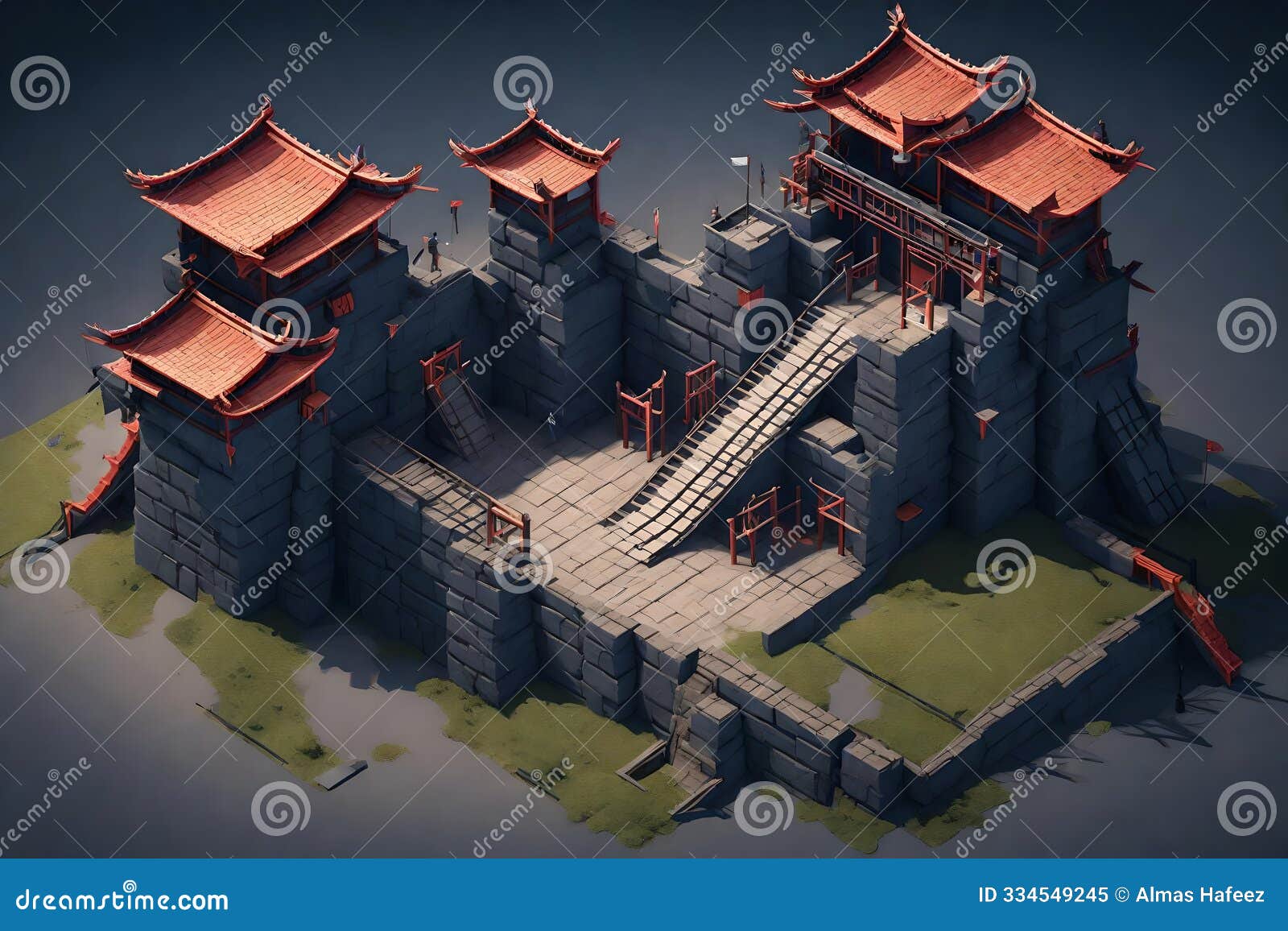 3d Model of a Chinese Temple in Isometric View, Isolated on a Solid ...