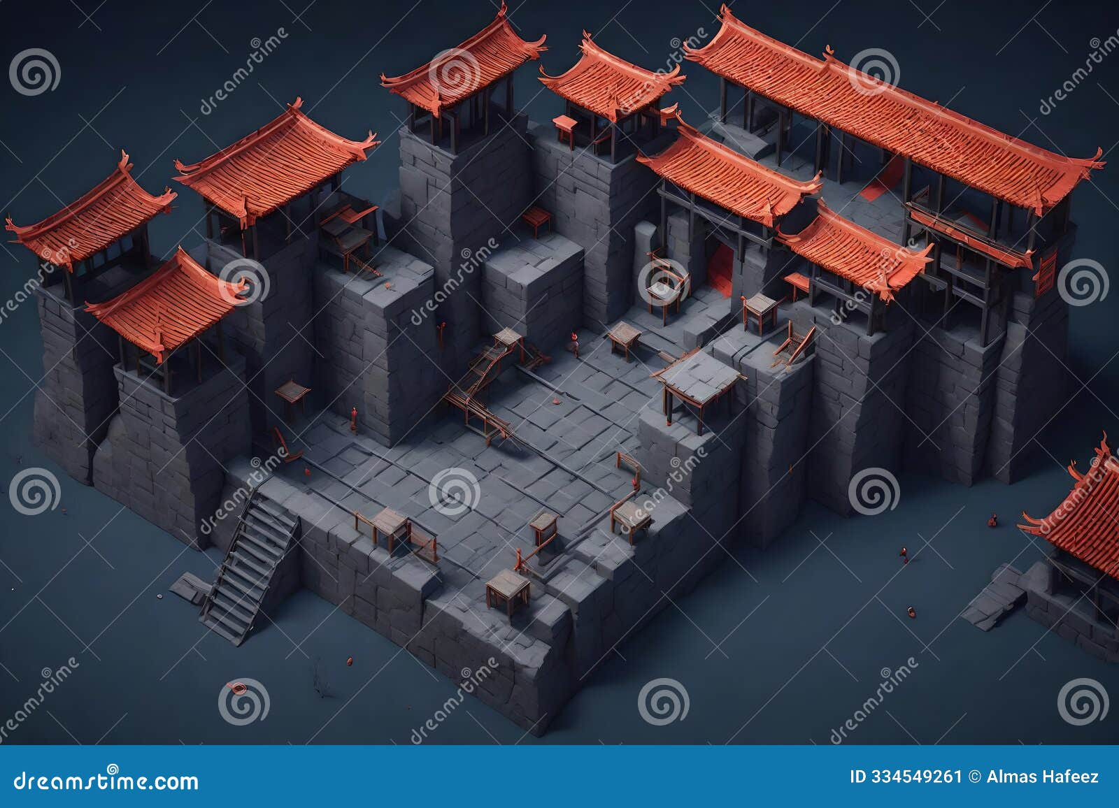 3d Model of a Chinese Temple in Isometric View, Isolated on a Solid ...