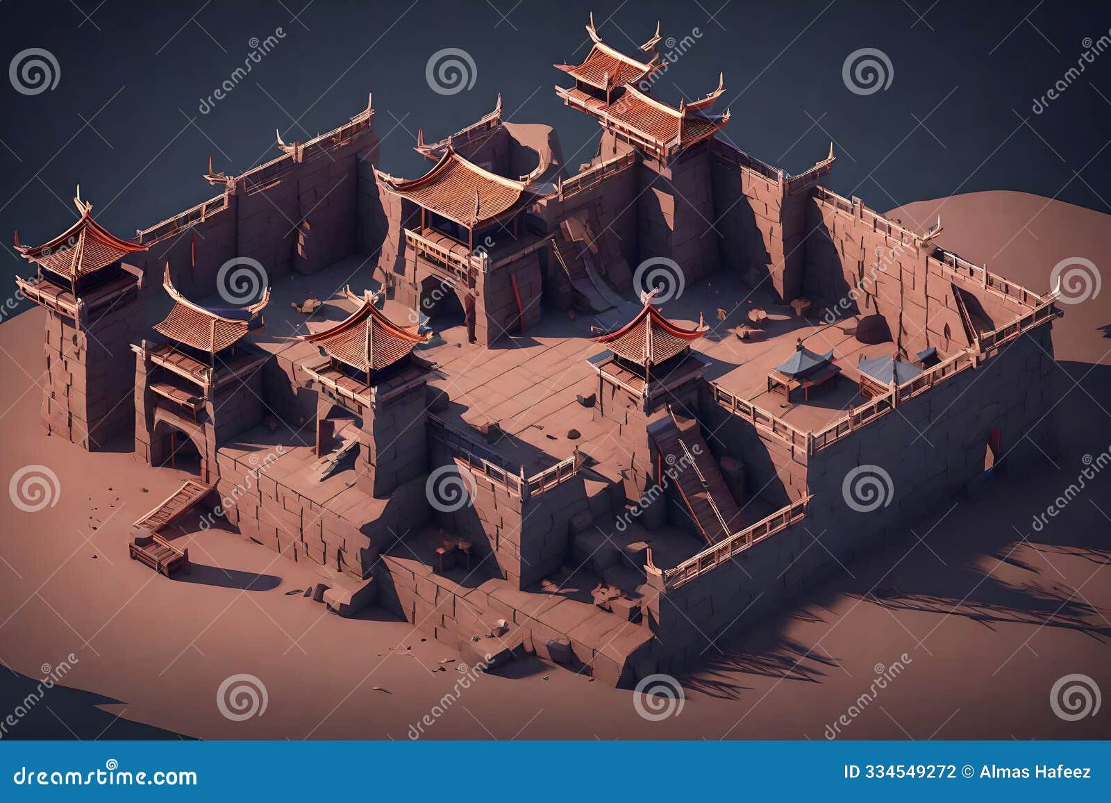 3d Model of a Chinese Temple in Isometric View, Isolated on a Solid ...
