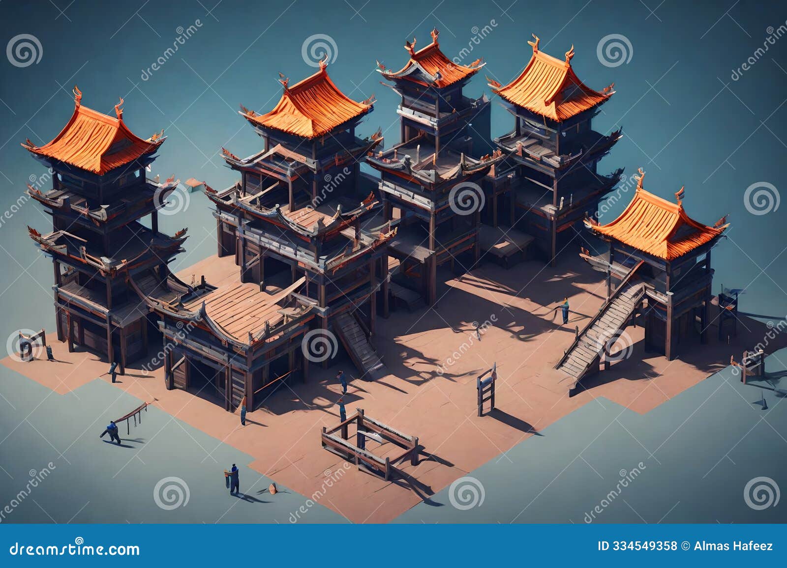 3d Model of a Chinese Temple in Isometric View, Isolated on a Solid ...