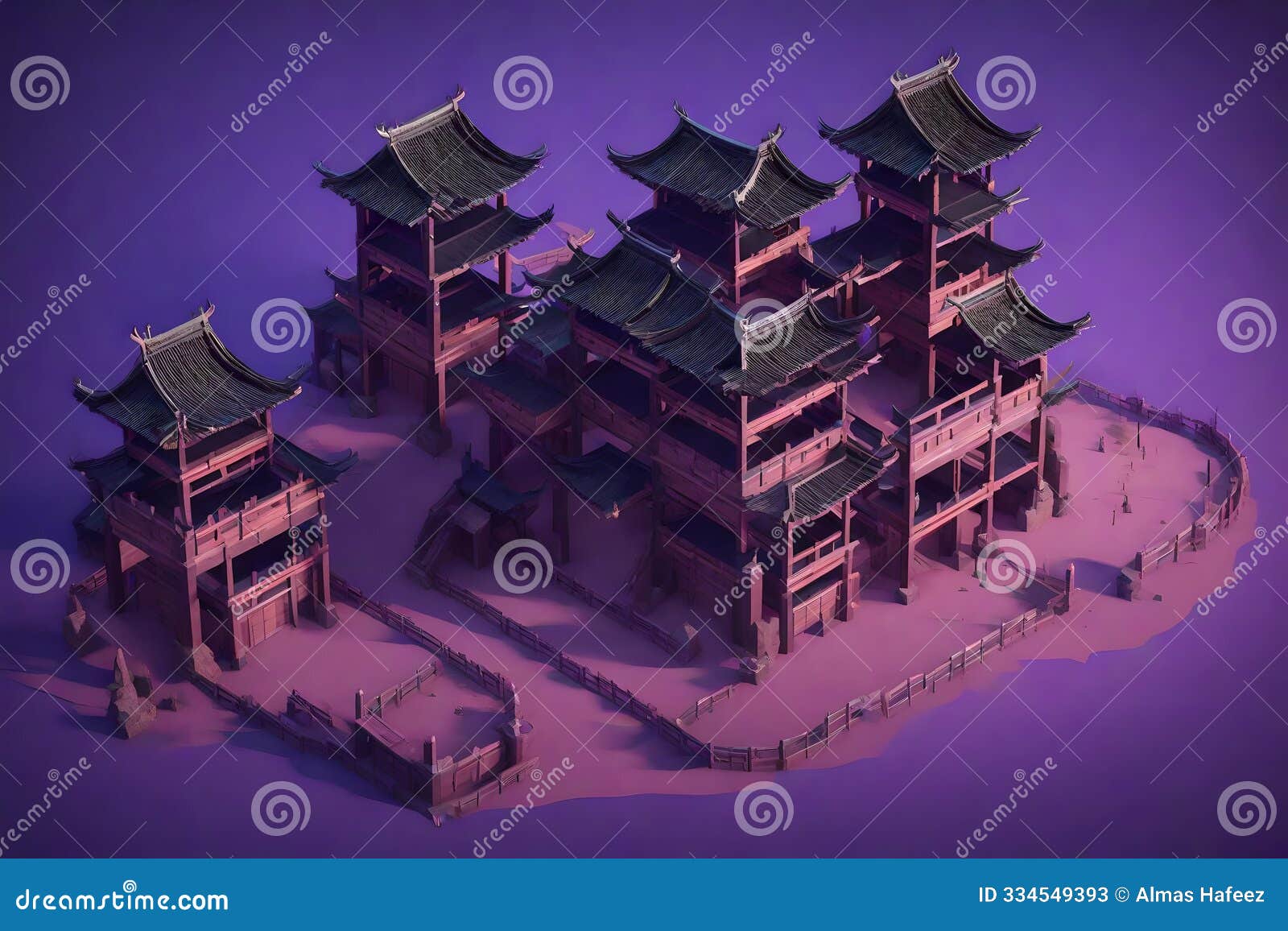3d Model of a Chinese Temple in Isometric View, Isolated on a Solid ...