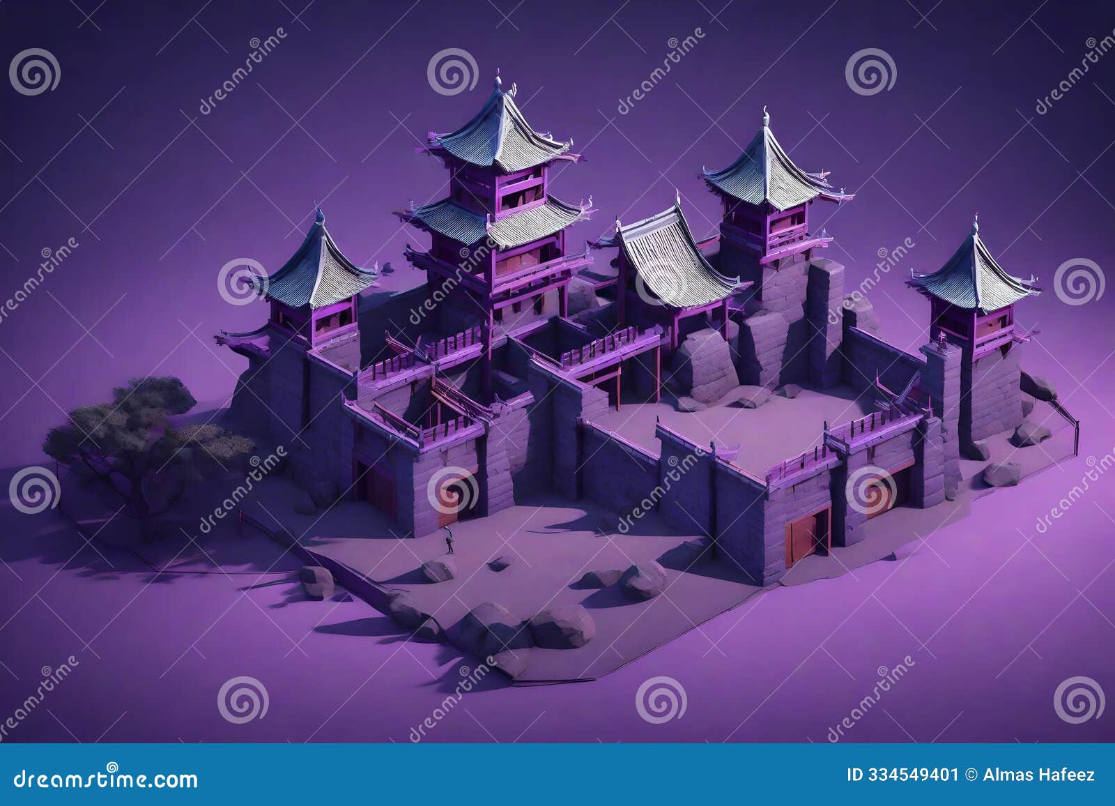 3d Model of a Chinese Temple in Isometric View, Isolated on a Solid ...