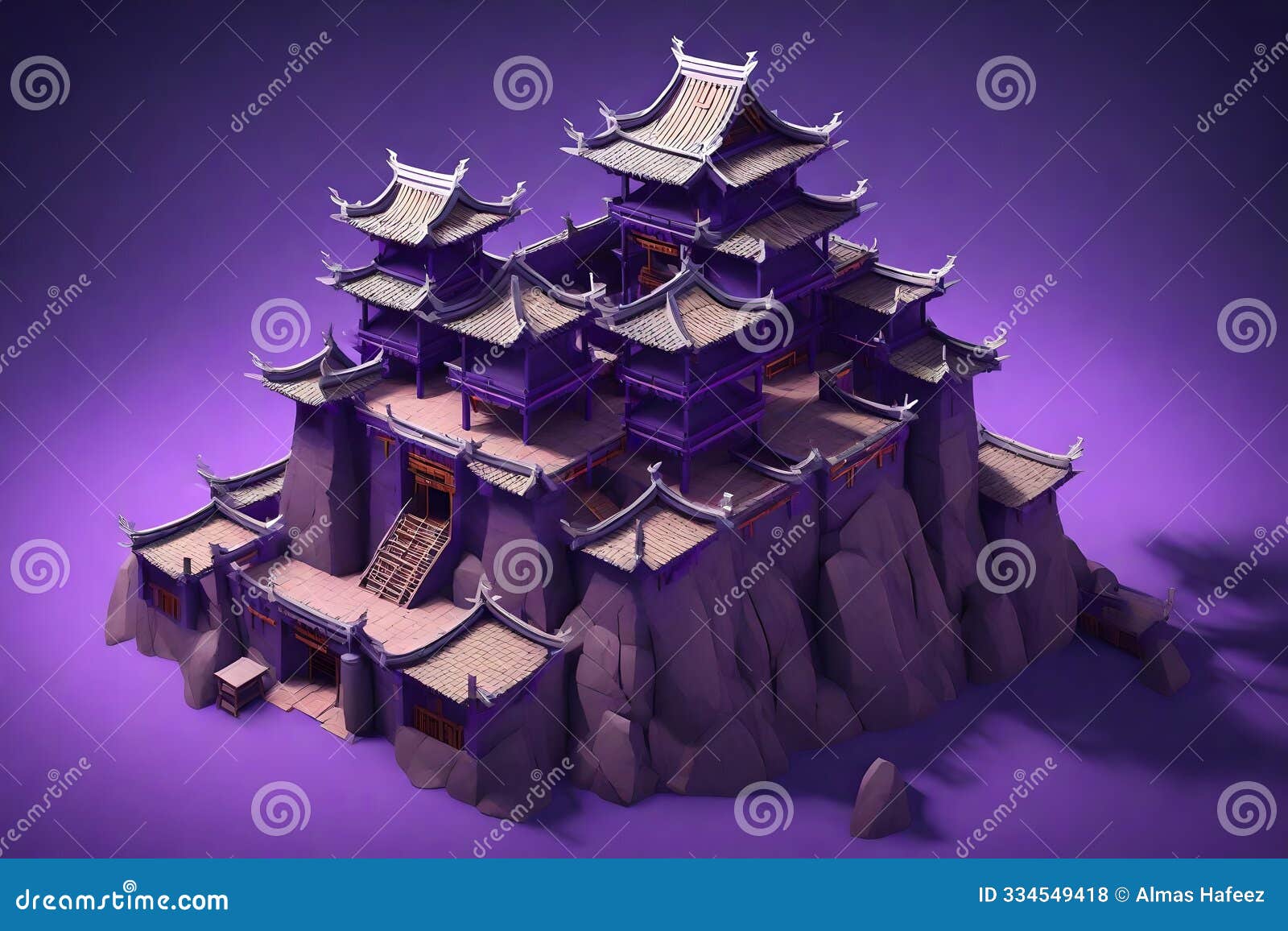3d Model of a Chinese Temple in Isometric View, Isolated on a Solid ...