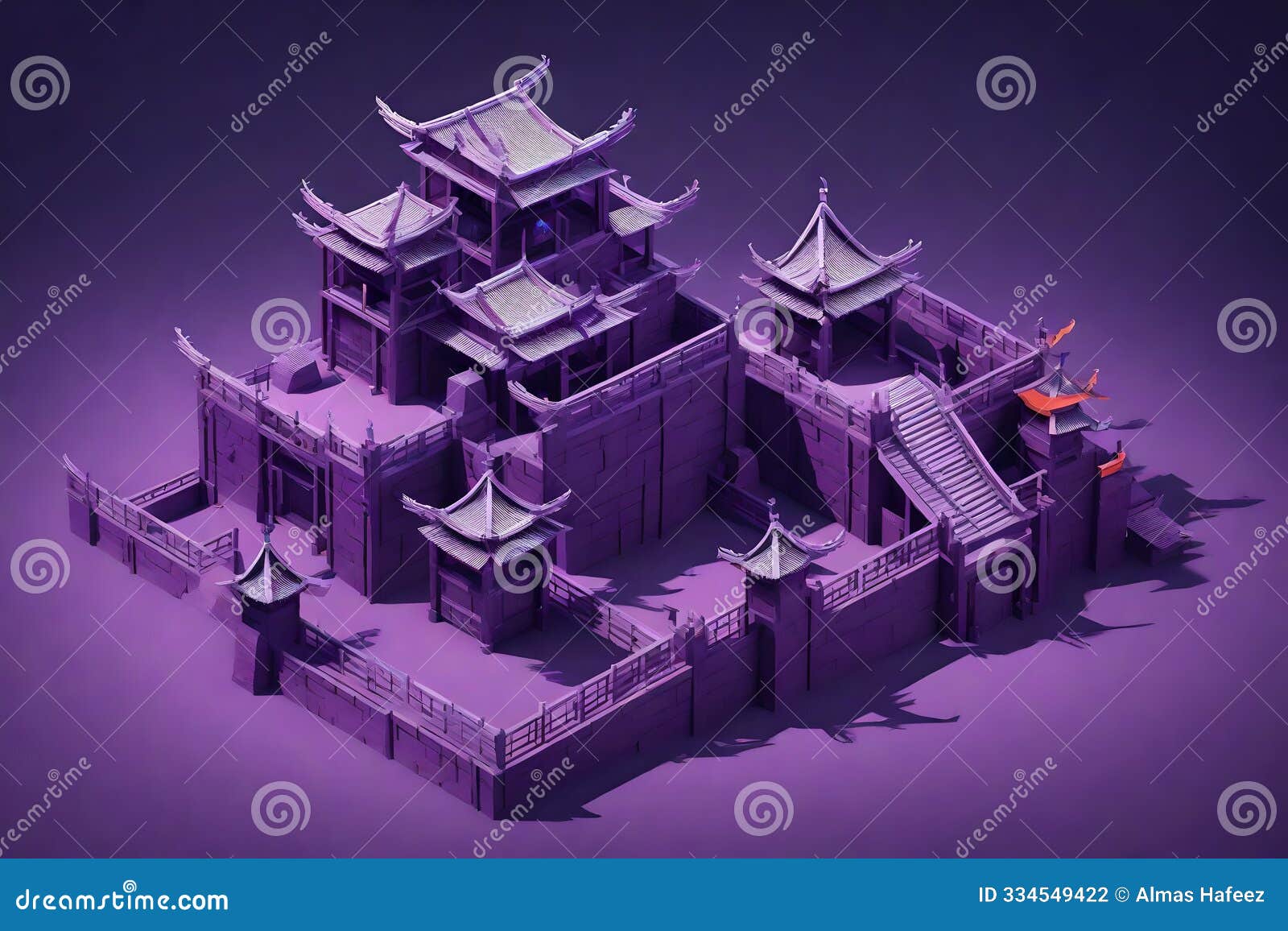 3d Model of a Chinese Temple in Isometric View, Isolated on a Solid ...