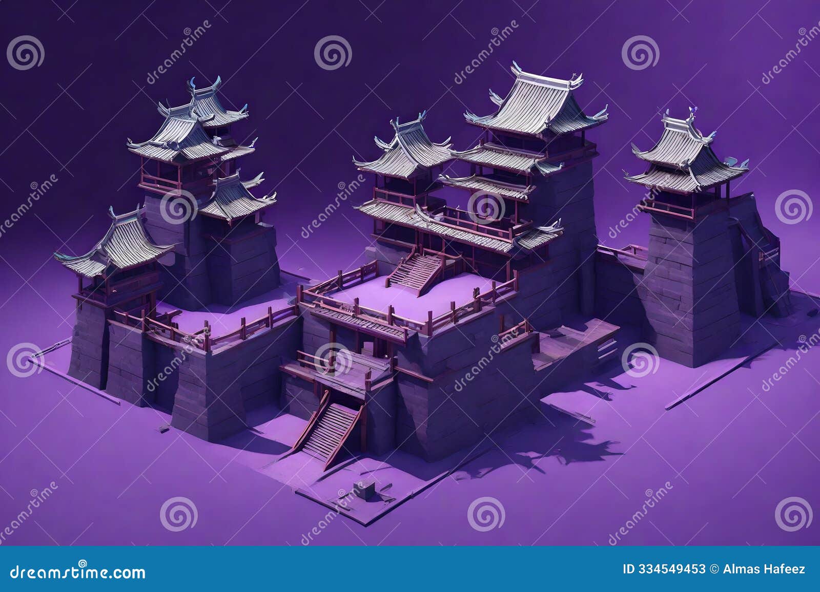 3d Model of a Chinese Temple in Isometric View, Isolated on a Solid ...