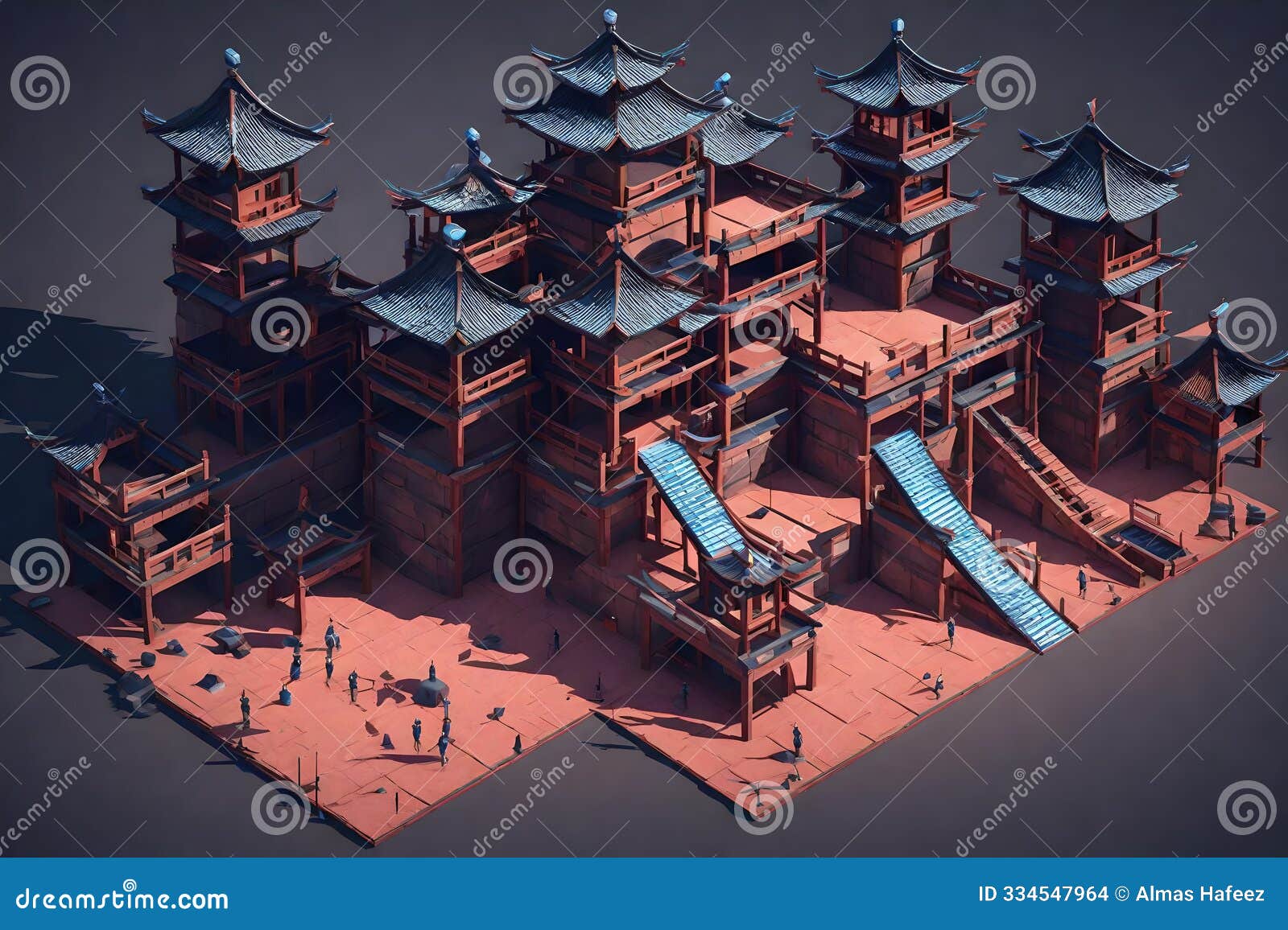 3d Model of a Chinese Temple in Isometric View, Isolated on a Solid ...