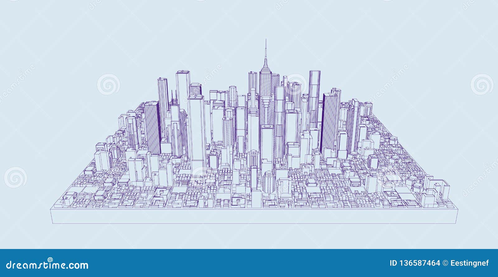 3D Model of City. Vector Outline Illustration Stock Vector ...