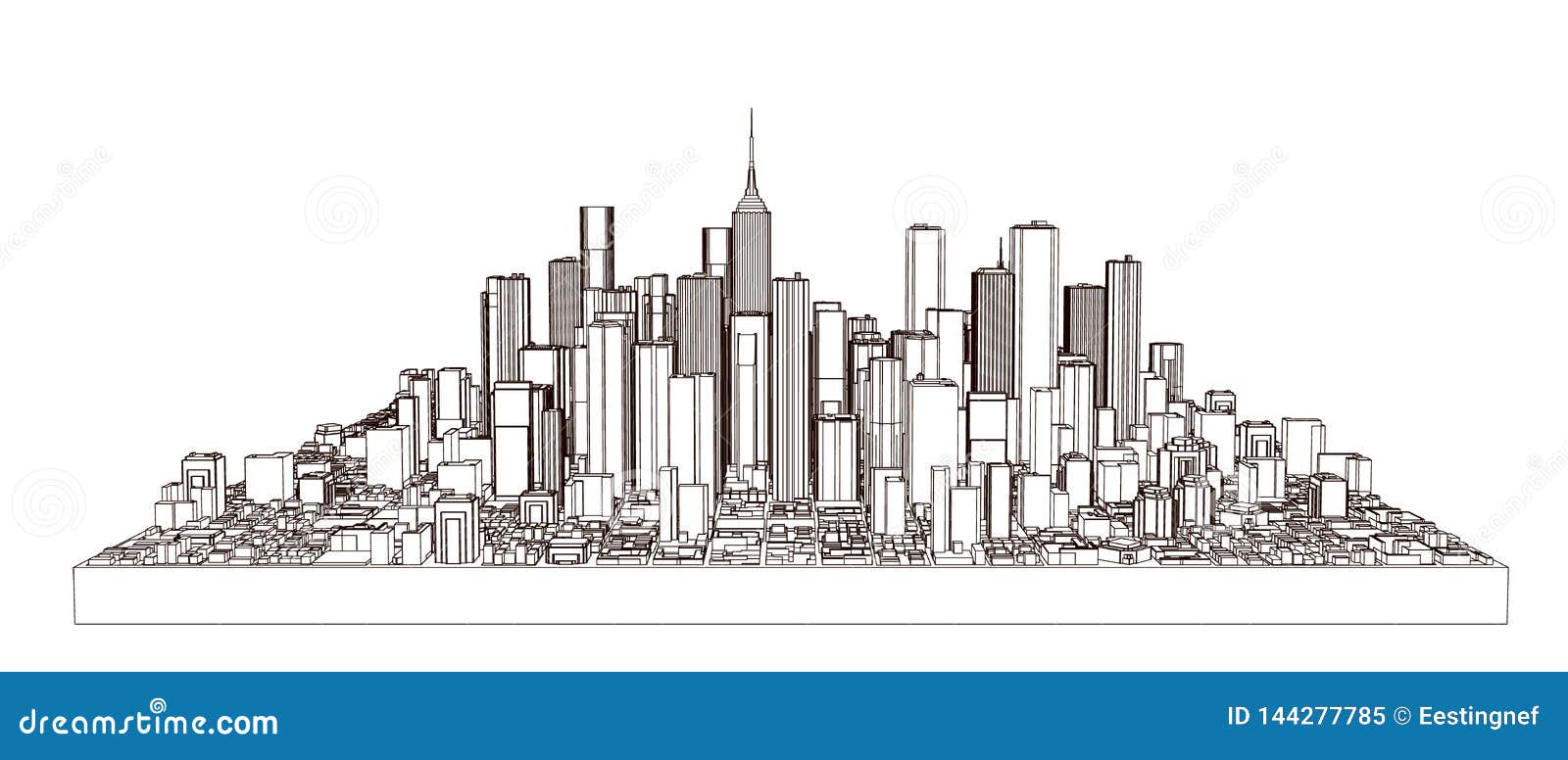 3D Model of City. Vector Outline Illustration Stock Vector ...