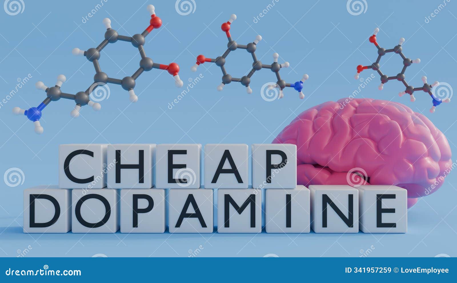 A 3D Model of a Dopamine Molecule with the Text "CHEAP DOPAMINE" Stock ...