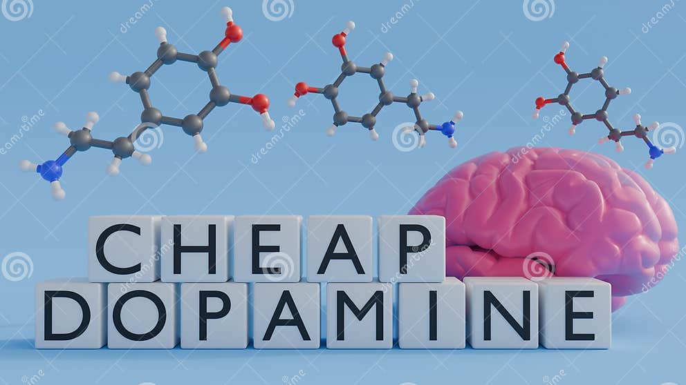 A 3D Model of a Dopamine Molecule with the Text "CHEAP DOPAMINE" Stock ...