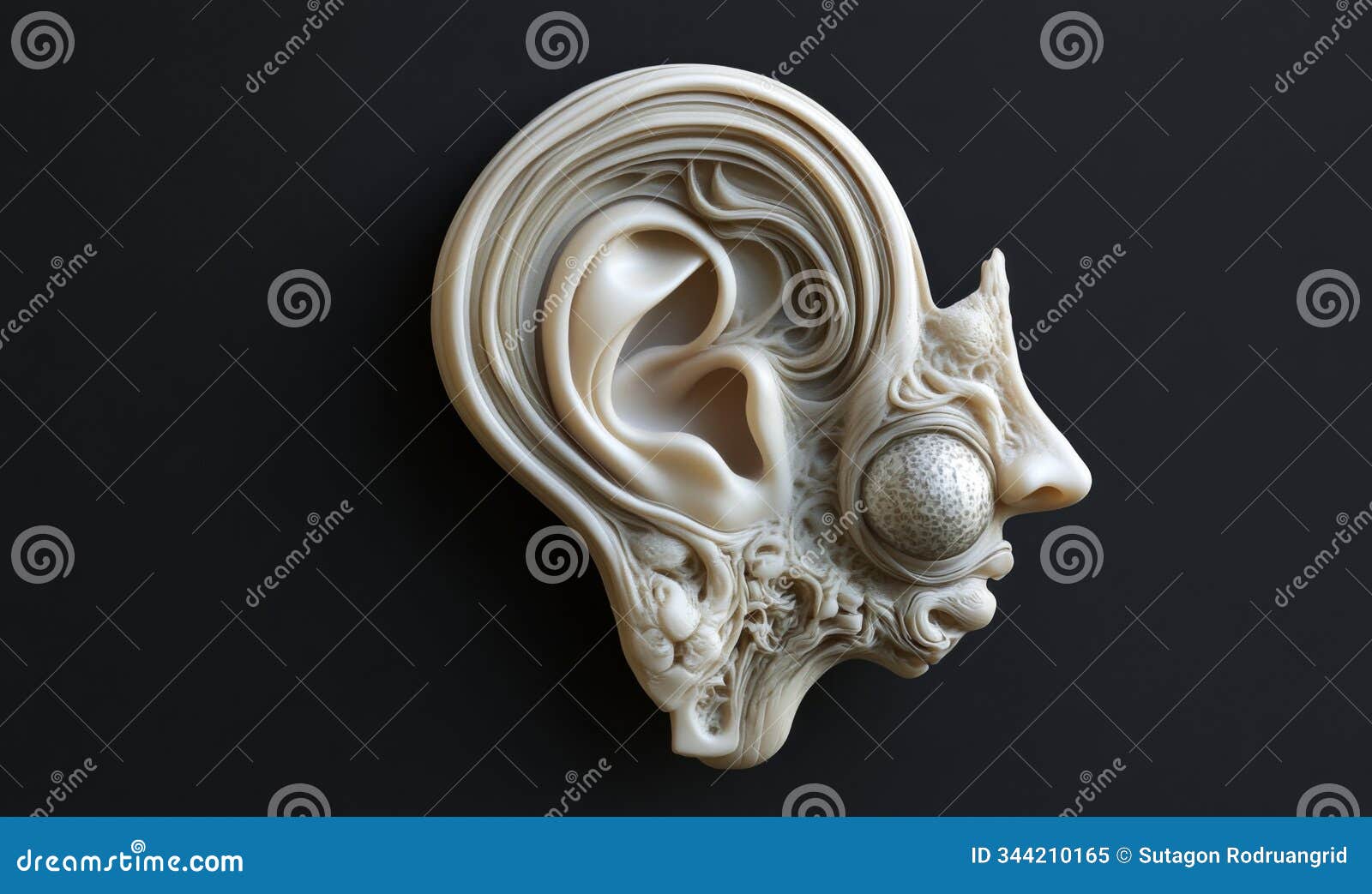 3D Model of the Ear with the Outer, Middle, and Inner Sections ...