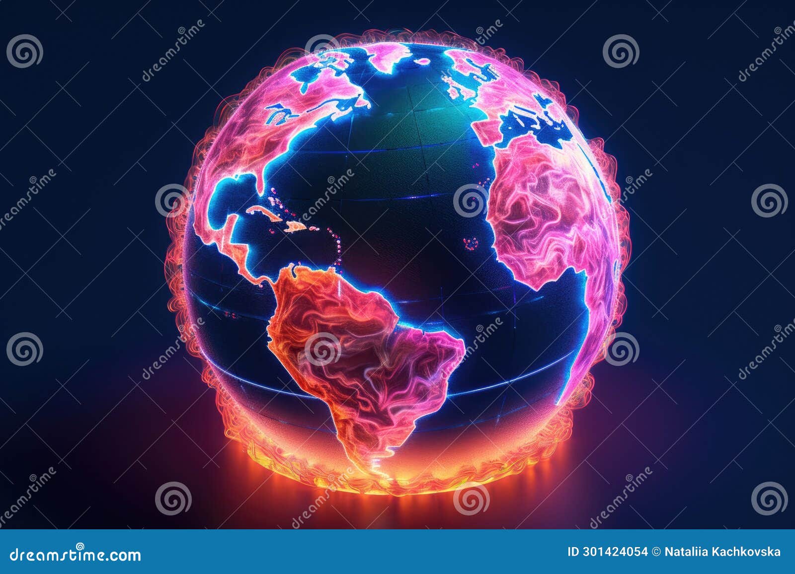 3d Model of Earth with Neon Illumination Stock Illustration ...