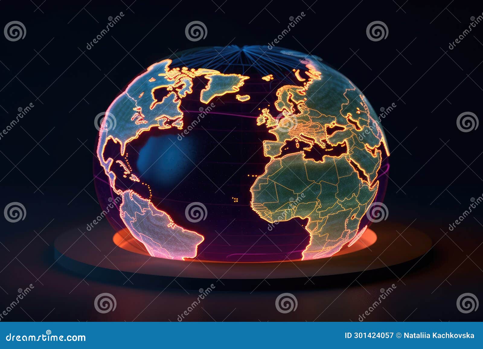 3d Model of Earth with Neon Illumination Stock Illustration ...