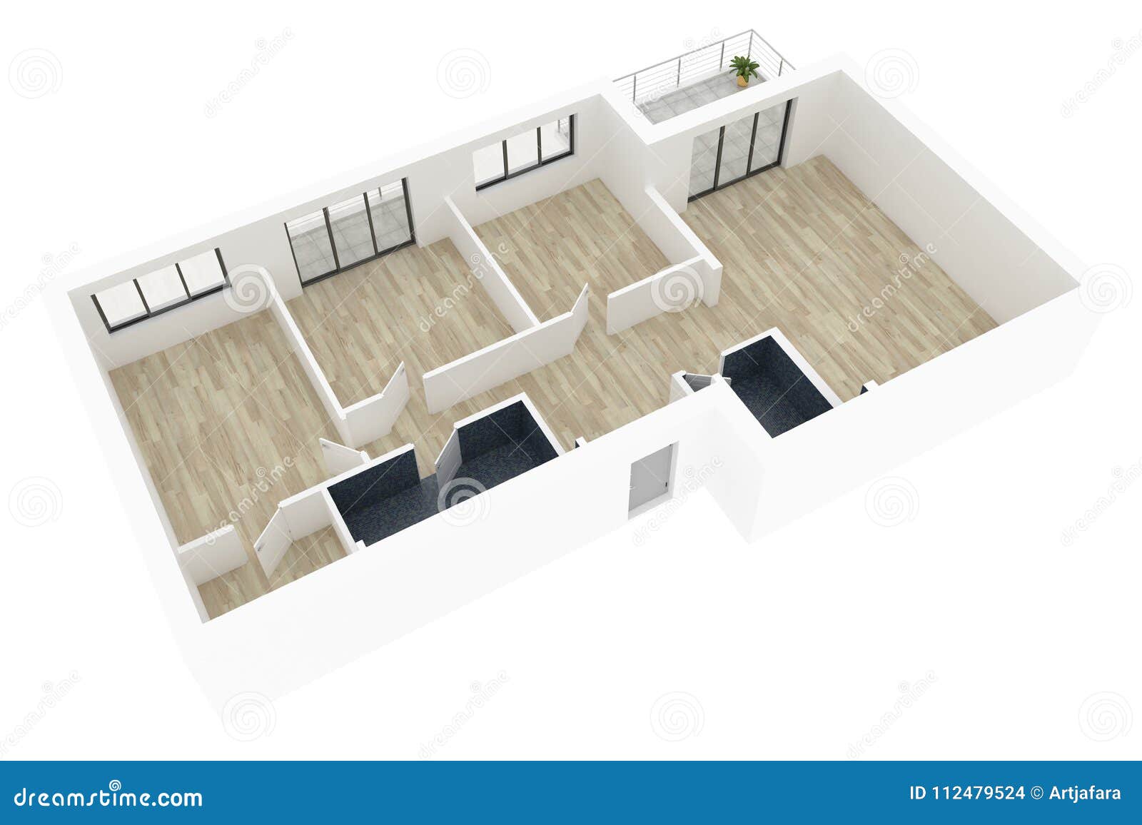 3d Model of Empty Home Apartment Stock Illustration - Illustration of ...