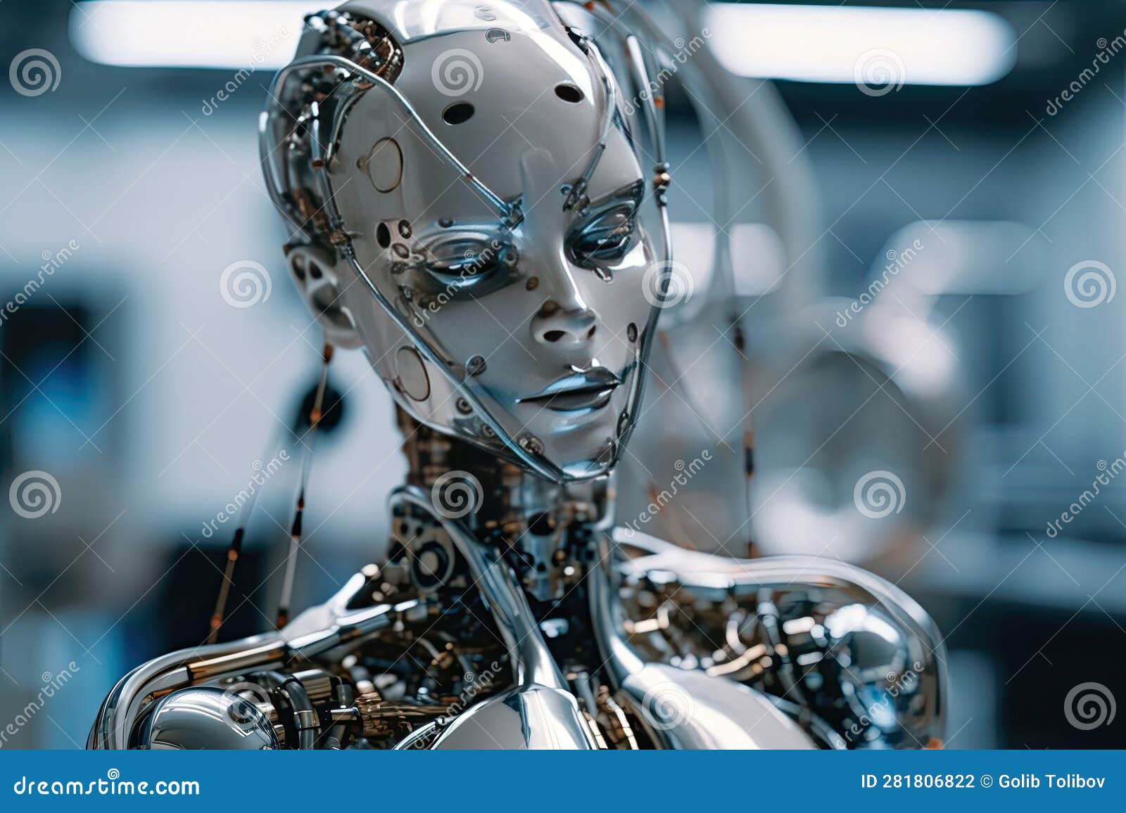 A 3d Model of a Female Robot with Gears Stock Illustration ...