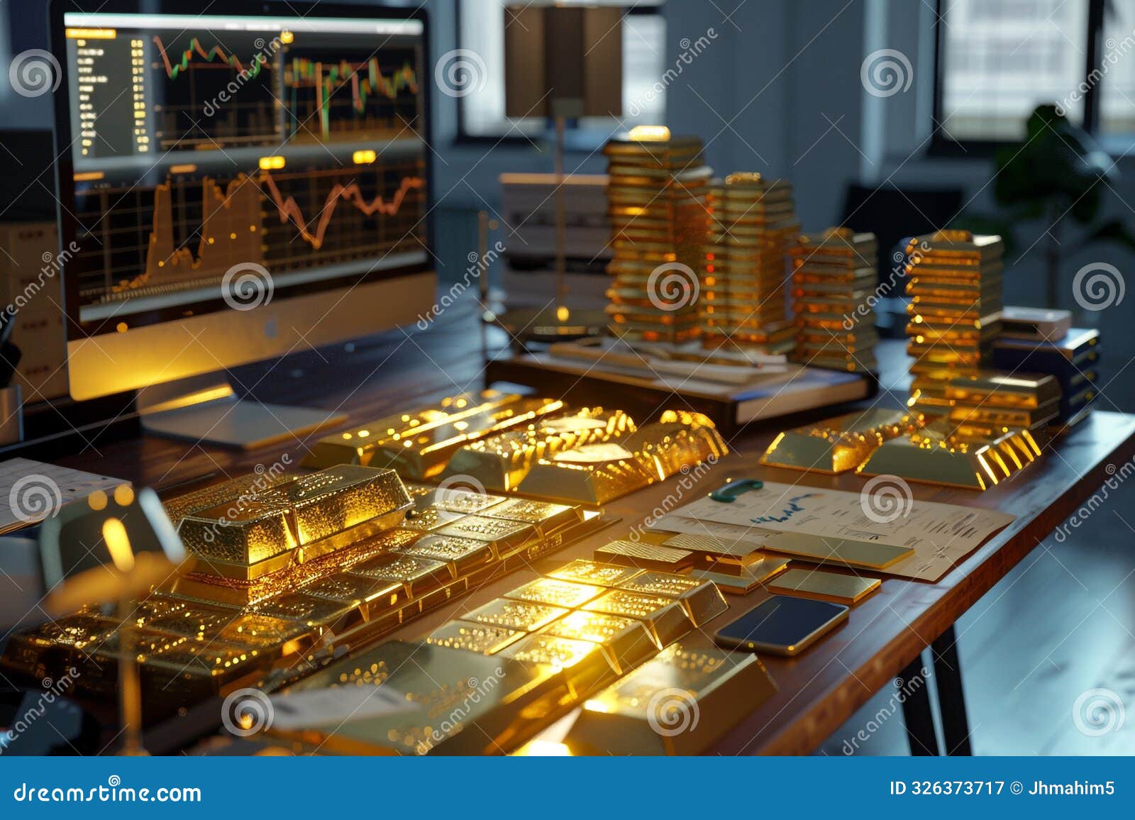 A Financial Analysts Desk Cluttered With Market Reports Charts And A ...