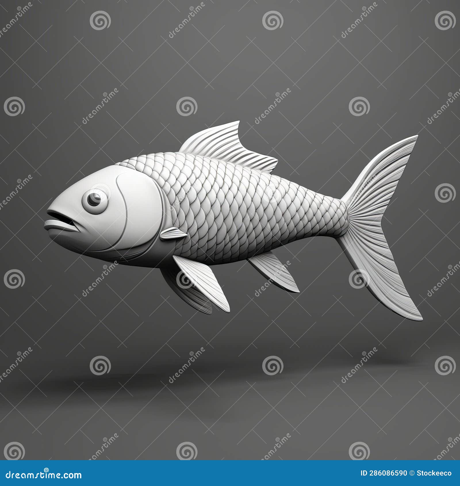 Monochromatic 3d Modeling of a Koi Fish in Chinese Iconography Style ...