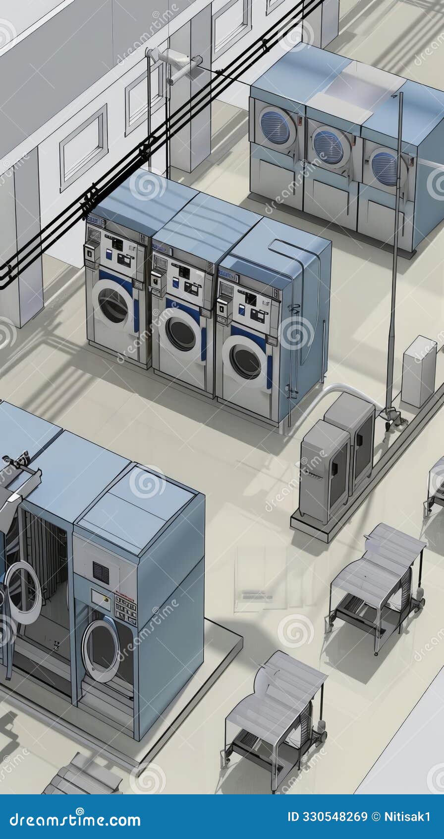 3D Model of Fullservice Commercial Laundry Facility with Efficient ...