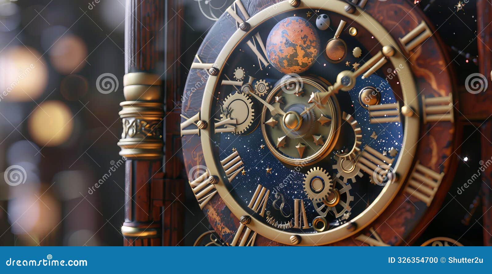 3D Model a Grandfather Clock with Gears Shaped Like Planets and ...