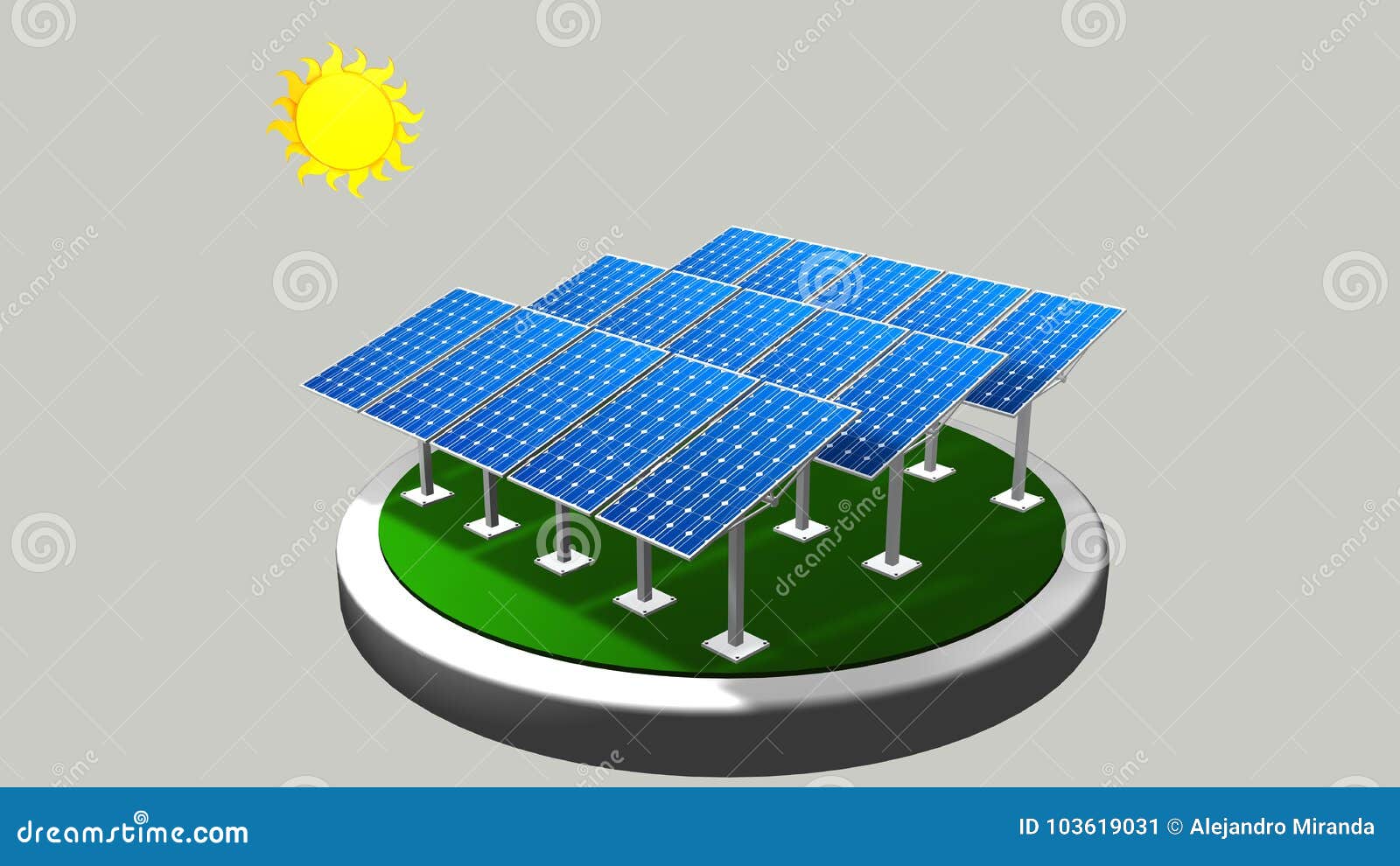 3D Model of a Group of Solar Panels Following the Path of the Sun with ...