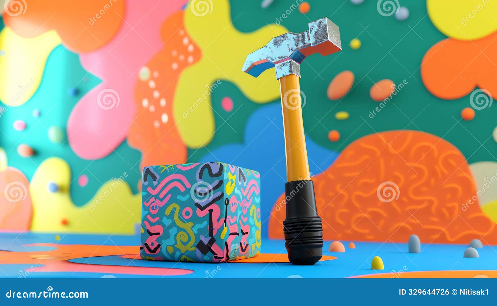 231 3D Model Of A Hammer Set Icon With A Colorful Illustrated ...