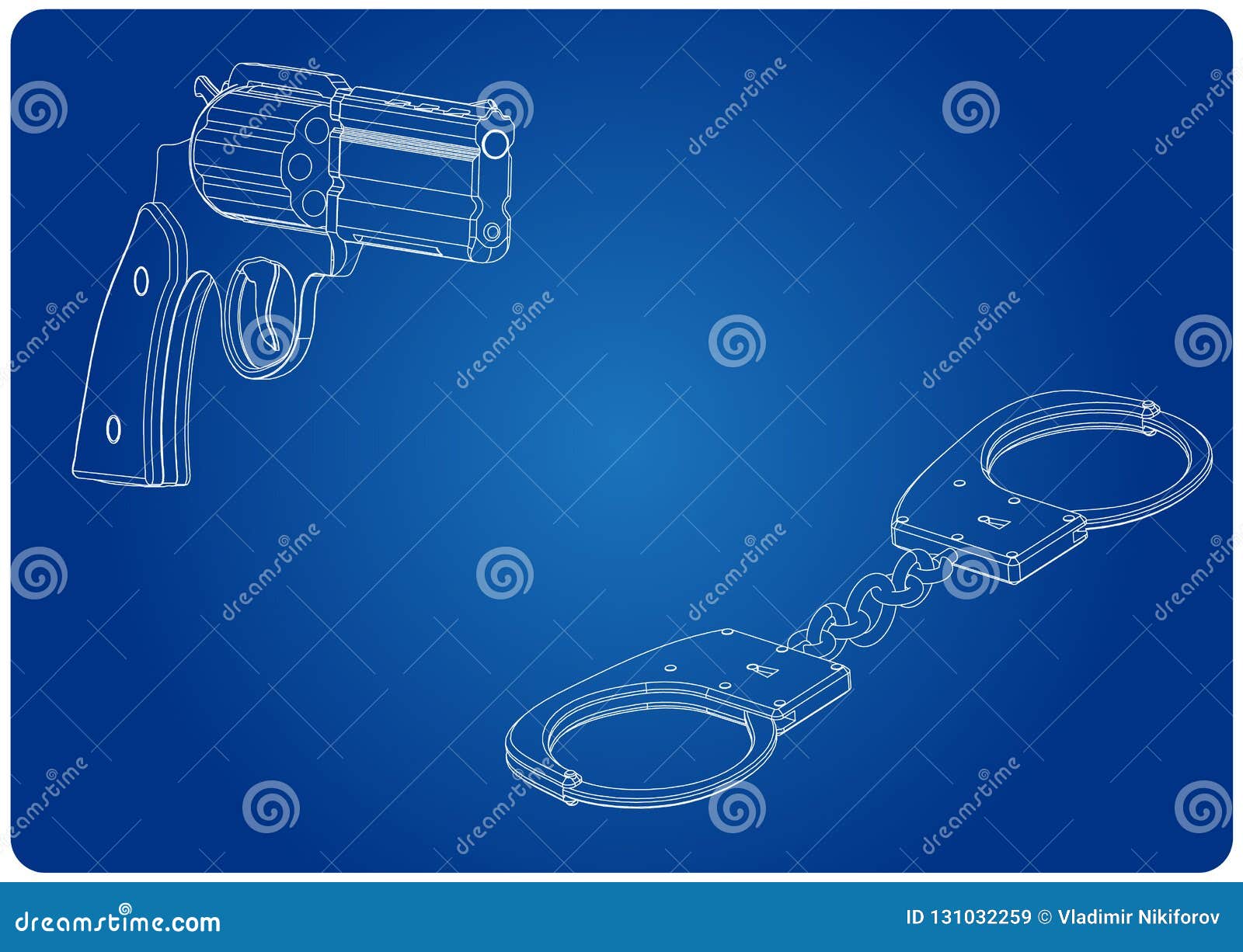 3d Model Of Handcuffs And A Revolver On A White Cartoon Vector ...