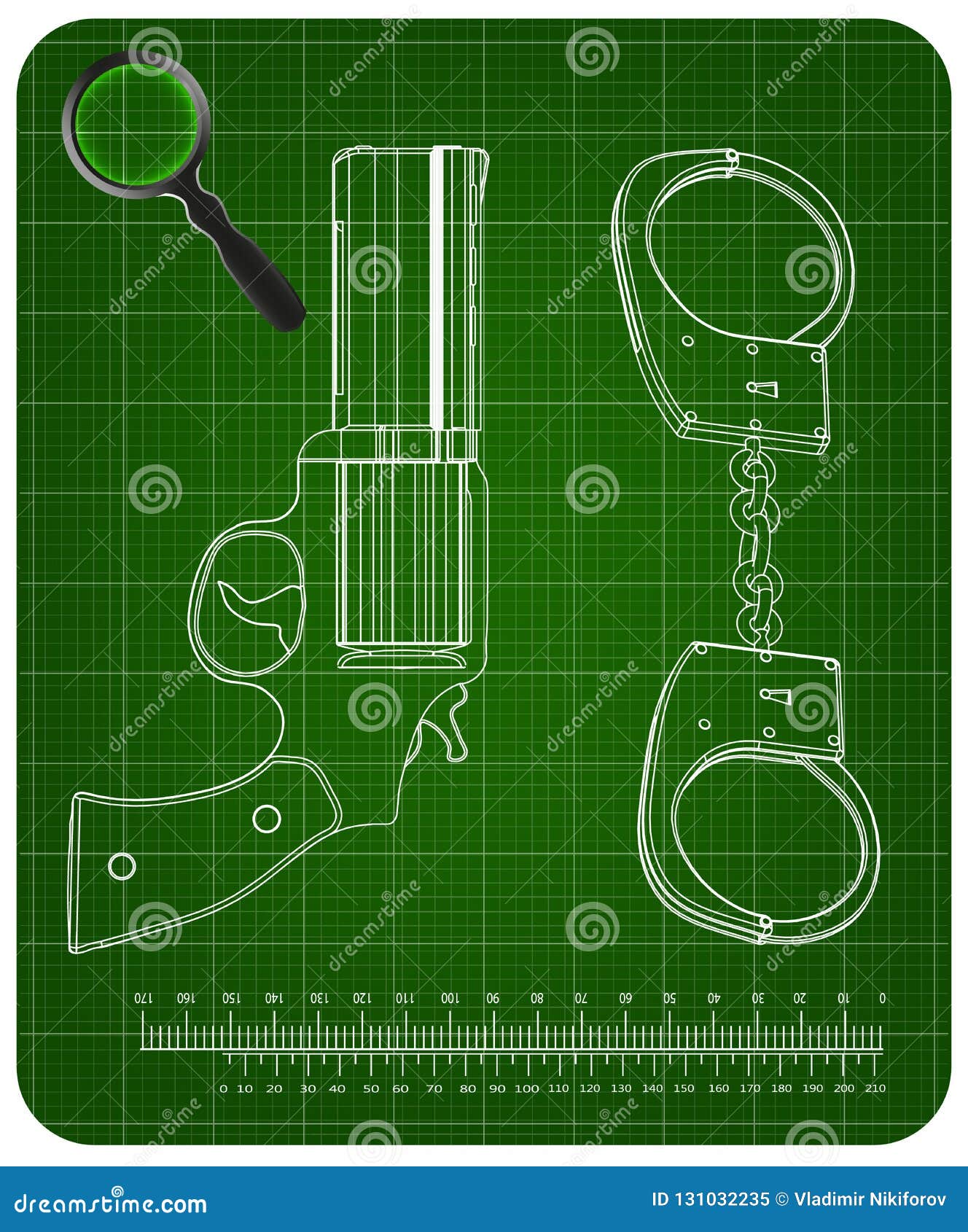 3d Model Of Handcuffs And A Revolver On A Black Vector Illustration ...