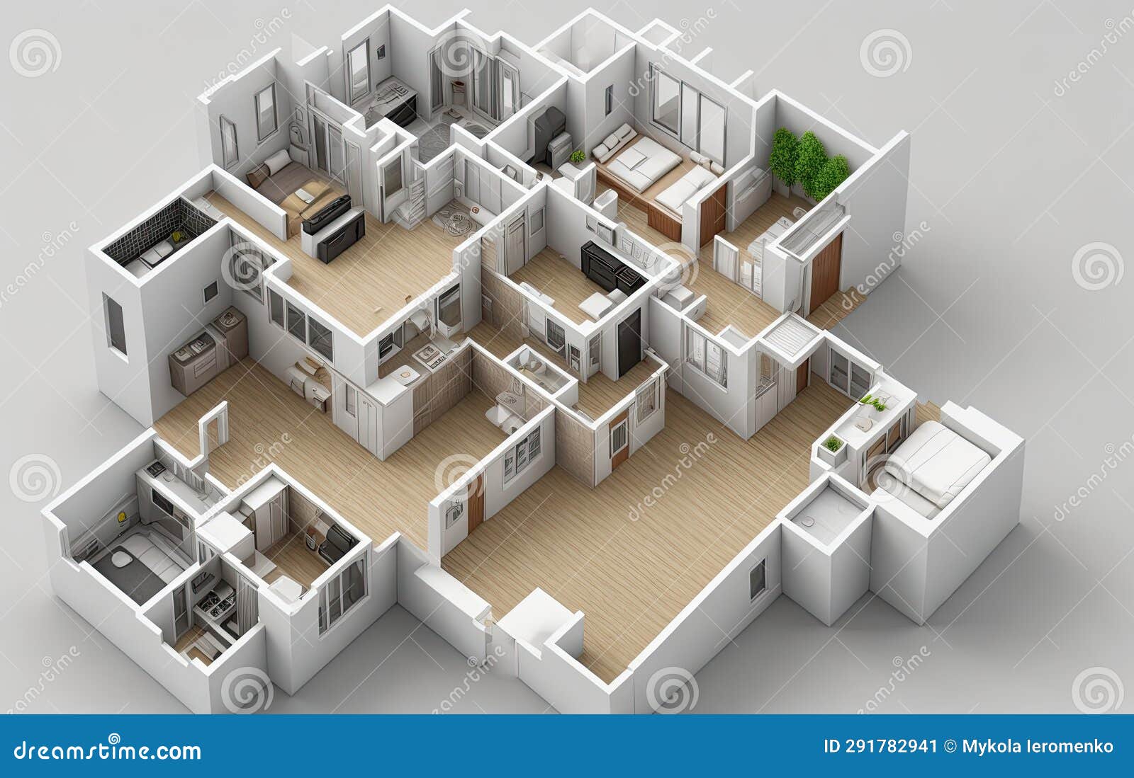 A 3D Model of a House with Many Rooms from the Inside Stock ...