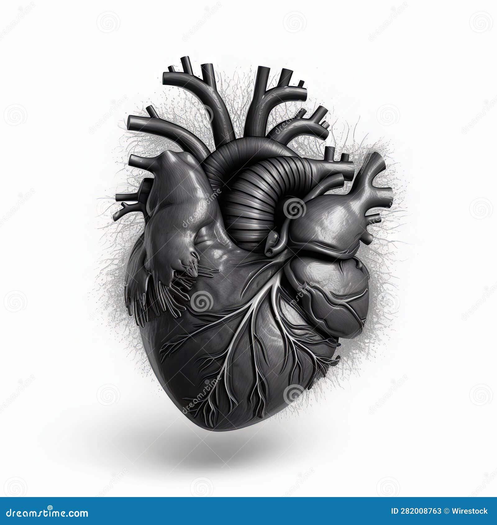 3D Model of a Human Heart in a Drawing Style Stock Illustration ...