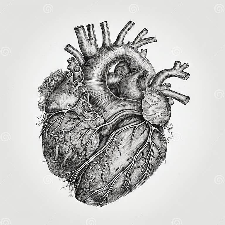 3D Model of a Human Heart in a Drawing Style Stock Illustration ...