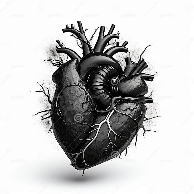 3D Model of a Human Heart in a Drawing Style Stock Illustration ...