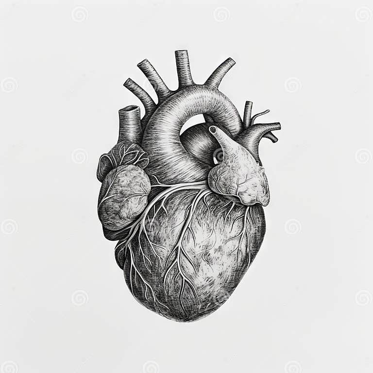 3D Model of a Human Heart in a Drawing Style Stock Illustration ...